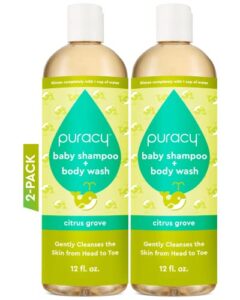 puracy shampoo & body wash for children – perfect skin, pure ingredients – with 12 fruit & vegetable extracts for silky smooth skin, gentle citrus grove aromas, 98.8% from mother nature (12 oz, 2-pk)