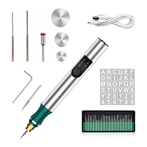 Electric Engraving Pen with 36 Stencils,25W Cordless Etching Engraving Tool with 35bits,USB Rechargeable Mini Micro Professional Engraver Machines for Jewelry Wood Metal Glass Stone Plastic