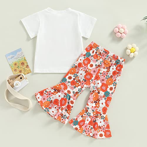 Toddler Baby Girl Summer Clothes Short Sleeve Groovy T-Shirt Flower Bell Bottoms Bobo Baby Girl Clothes 1-6T (Two Groovy-White, 2-3 Years)