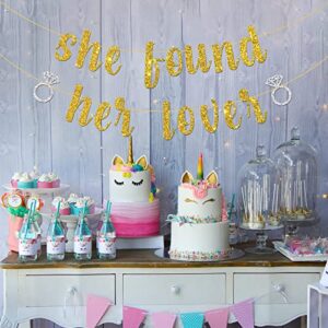 MonMon & Craft She Found Her Lover Banner/Engagement/Bride to Be Banner/Wedding/Bachelorette Party Decorations Supplies/Gold Glitter