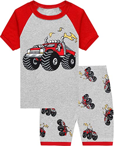 DDSOL Baby Boys Pajamas Monster Truck Sleepwear Car Jammies Summer Toddler Raglan Sleeve Short Set Pjs 3T