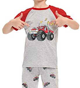 DDSOL Baby Boys Pajamas Monster Truck Sleepwear Car Jammies Summer Toddler Raglan Sleeve Short Set Pjs 3T