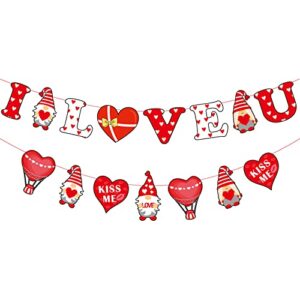 i love you gnomes banner, valentine’s day decorations banners wedding anniversary engagement banners garland photo props banner for party home decorations