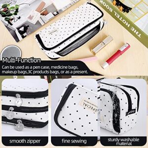 KPALAG canvas 3 layers Pencil Case Pen Pouch Stationery bag Office Organizer makeup bag for Teens Adults Students and office workers (white/dot)