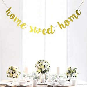 Starsgarden Glitter Gold Home Sweet Home Banner for Housewarming Patriotic Military Decoration Family Party Supplies Cursive Bunting Photo Booth Props Sign(Gold Sweet Home)