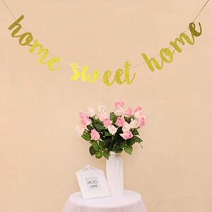 Starsgarden Glitter Gold Home Sweet Home Banner for Housewarming Patriotic Military Decoration Family Party Supplies Cursive Bunting Photo Booth Props Sign(Gold Sweet Home)