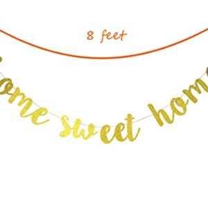 Starsgarden Glitter Gold Home Sweet Home Banner for Housewarming Patriotic Military Decoration Family Party Supplies Cursive Bunting Photo Booth Props Sign(Gold Sweet Home)