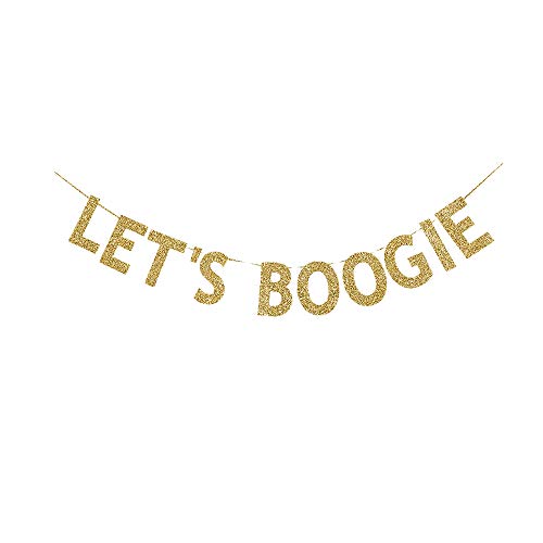 Let's Boogie Banner, Gold Gliter Shiny Paper Sign Decorations for Disco/Dance Party/New Year/Christmas/Nostalgic Party