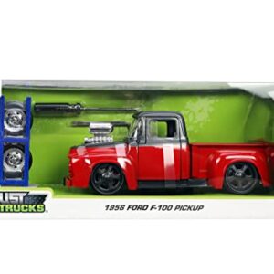 Jada Toys Just Trucks 1:24 1956 Ford F-100 Pickup Truck Red/Dark Gray with Tire Rack