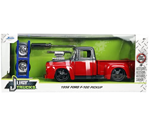 Jada Toys Just Trucks 1:24 1956 Ford F-100 Pickup Truck Red/Dark Gray with Tire Rack