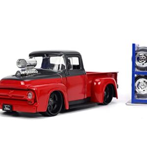 Jada Toys Just Trucks 1:24 1956 Ford F-100 Pickup Truck Red/Dark Gray with Tire Rack