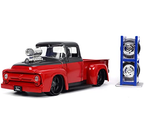 Jada Toys Just Trucks 1:24 1956 Ford F-100 Pickup Truck Red/Dark Gray with Tire Rack