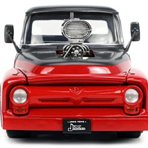 Jada Toys Just Trucks 1:24 1956 Ford F-100 Pickup Truck Red/Dark Gray with Tire Rack