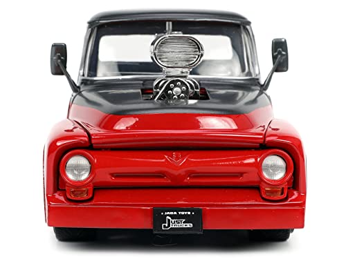 Jada Toys Just Trucks 1:24 1956 Ford F-100 Pickup Truck Red/Dark Gray with Tire Rack