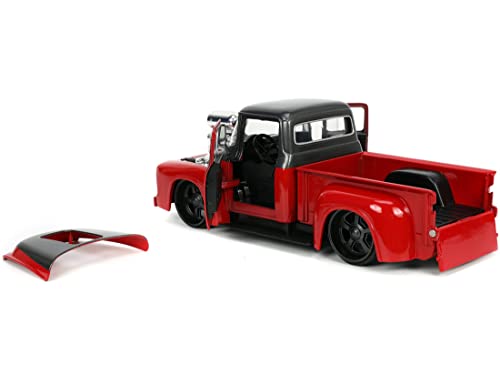 Jada Toys Just Trucks 1:24 1956 Ford F-100 Pickup Truck Red/Dark Gray with Tire Rack