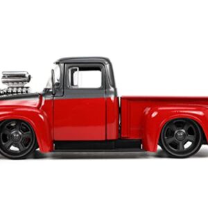 Jada Toys Just Trucks 1:24 1956 Ford F-100 Pickup Truck Red/Dark Gray with Tire Rack