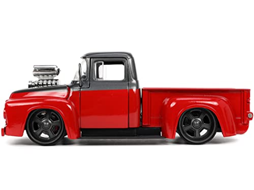 Jada Toys Just Trucks 1:24 1956 Ford F-100 Pickup Truck Red/Dark Gray with Tire Rack