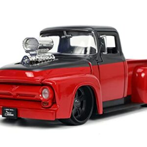 Jada Toys Just Trucks 1:24 1956 Ford F-100 Pickup Truck Red/Dark Gray with Tire Rack