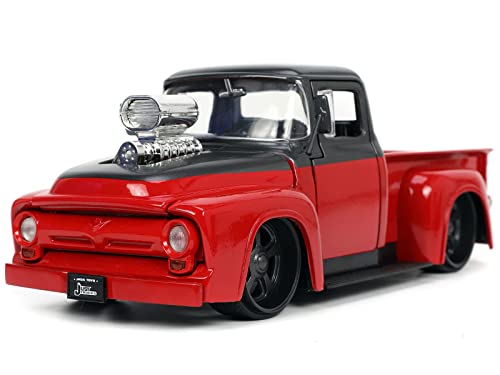 Jada Toys Just Trucks 1:24 1956 Ford F-100 Pickup Truck Red/Dark Gray with Tire Rack