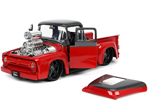 Jada Toys Just Trucks 1:24 1956 Ford F-100 Pickup Truck Red/Dark Gray with Tire Rack