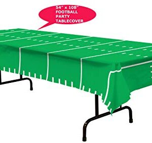 Football Party Supplies - Metallic Hanging Football Whirls and Green Football Field Table Cover With Yard Lines