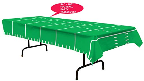 Football Party Supplies - Metallic Hanging Football Whirls and Green Football Field Table Cover With Yard Lines