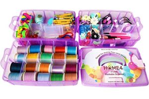 home4 glitter purple arts & craft case storage box 30 adjustable compartments dividers, jewelry keeper, bead organizer, tools, sewing, thread, hair accessories holder display container