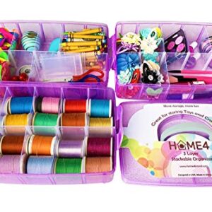 HOME4 Glitter Purple Arts & Craft Case Storage Box 30 Adjustable Compartments Dividers, Jewelry Keeper, Bead Organizer, Tools, Sewing, Thread, Hair Accessories Holder Display Container