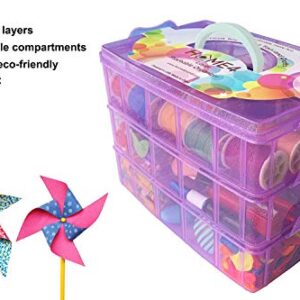 HOME4 Glitter Purple Arts & Craft Case Storage Box 30 Adjustable Compartments Dividers, Jewelry Keeper, Bead Organizer, Tools, Sewing, Thread, Hair Accessories Holder Display Container