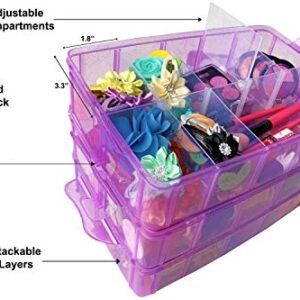 HOME4 Glitter Purple Arts & Craft Case Storage Box 30 Adjustable Compartments Dividers, Jewelry Keeper, Bead Organizer, Tools, Sewing, Thread, Hair Accessories Holder Display Container