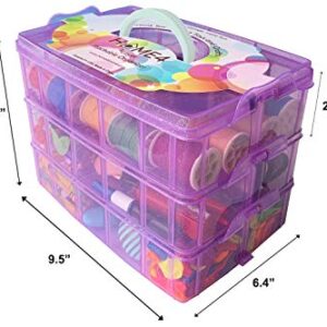 HOME4 Glitter Purple Arts & Craft Case Storage Box 30 Adjustable Compartments Dividers, Jewelry Keeper, Bead Organizer, Tools, Sewing, Thread, Hair Accessories Holder Display Container