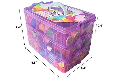 HOME4 Glitter Purple Arts & Craft Case Storage Box 30 Adjustable Compartments Dividers, Jewelry Keeper, Bead Organizer, Tools, Sewing, Thread, Hair Accessories Holder Display Container