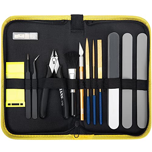 IQIANS 17 PCS Gundam Model Tool Kit Hobby Building Tools Craft Set Gunpla Basic Model Tool Kit in Canvas Bag for Plastic Model Kits, Car Airplane Models, Miniatures, Model Building Repairing & Fixing