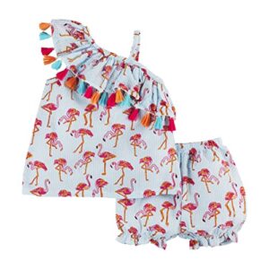 mud pie baby girls’ short set, flamingo, medium, 2t-3t