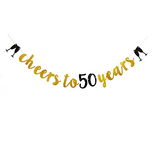 Cheers To 50 Years Fun Gold Banner Sign for 50th Birthday / Anniversary Party Bunting Supplies Decorations Garlands