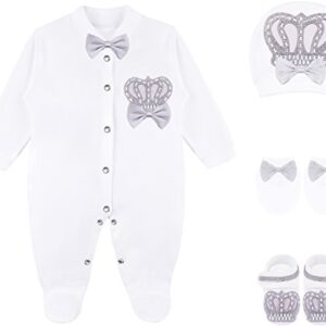 Lilax Baby Boy Jewels Crown Layette 4 Piece Gift Set 3-6 Months Gray