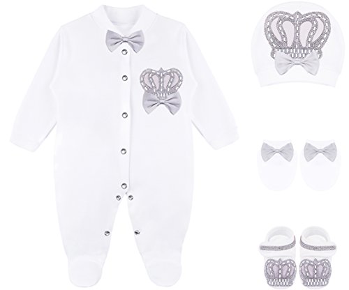 Lilax Baby Boy Jewels Crown Layette 4 Piece Gift Set 3-6 Months Gray