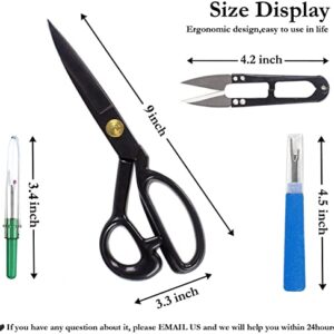 BIHRTC Fabric Scissors Professional 9 inch Heavy Duty Scissors Dressmaking Tailor Scissors U Shape Yarn Thread Cutter Ripper Sewing Shears Scissor for Cloth Altering Leather Threading Cutting