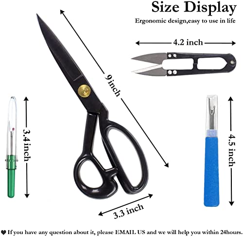 BIHRTC Fabric Scissors Professional 9 inch Heavy Duty Scissors Dressmaking Tailor Scissors U Shape Yarn Thread Cutter Ripper Sewing Shears Scissor for Cloth Altering Leather Threading Cutting