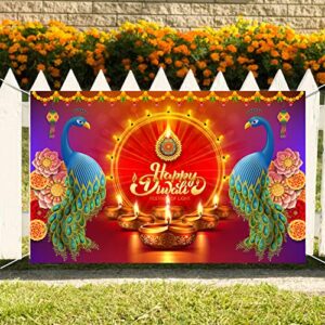 Happy Diwali Banner Backdrop Decorations - Festival of Lights Deepavali Background Decorations Party Banner