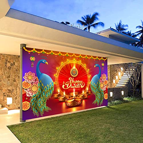 Happy Diwali Banner Backdrop Decorations - Festival of Lights Deepavali Background Decorations Party Banner