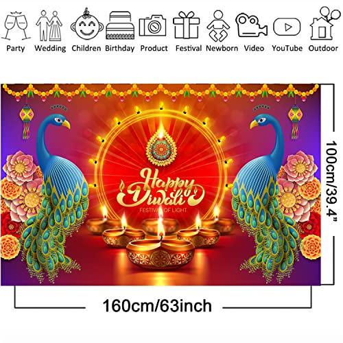 Happy Diwali Banner Backdrop Decorations - Festival of Lights Deepavali Background Decorations Party Banner