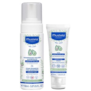 mustela baby cradle cap bundle – natural baby shampoo & cradle cap cream – with natural avocado – 2 piece set