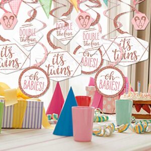 Big Dot of Happiness It’s Twin Girls - Pink and Rose Gold Twins Baby Shower Hanging Decor - Party Decoration Swirls - Set of 40