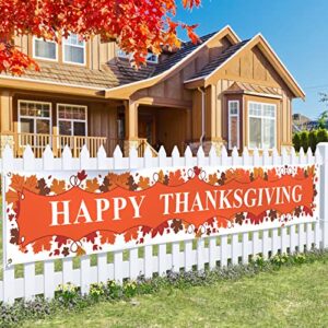 large happy thanksgiving decorations banner outdoor yard signs 120″ x 20″ party supplies holiday decor fall leaves hanging photo backdrop vivid colors welcome garden flag for house fence garage baclony door porch home decor