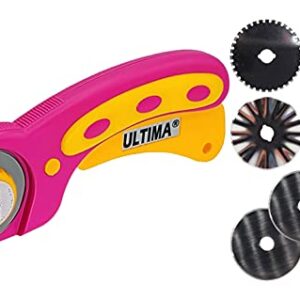 Ultima 45mm Rotary Cutter Kit – Ergonomic Rotary Cutter with 8 SKS-7 Steel Blades, Straight & Pattern-Cut