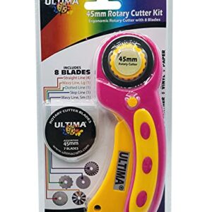 Ultima 45mm Rotary Cutter Kit – Ergonomic Rotary Cutter with 8 SKS-7 Steel Blades, Straight & Pattern-Cut