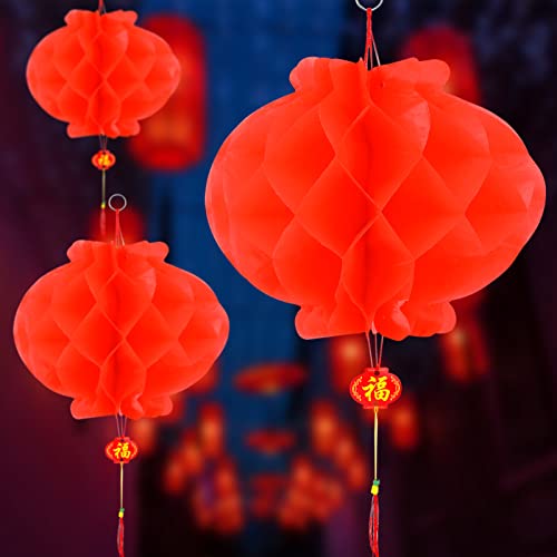 HOWAF Chinese New Year Decoration 2023- Fu Character Garland Red Lantern Garland, Lunar New Year Red Window Stickers, Red Envelope, Lion Hanging Card, New Year Eve Party Decoration Supplies, Pack of 54