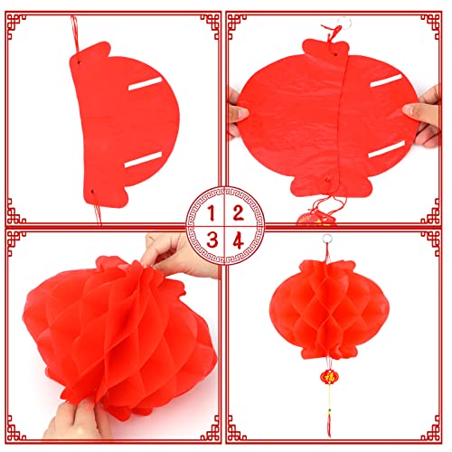 HOWAF Chinese New Year Decoration 2023- Fu Character Garland Red Lantern Garland, Lunar New Year Red Window Stickers, Red Envelope, Lion Hanging Card, New Year Eve Party Decoration Supplies, Pack of 54