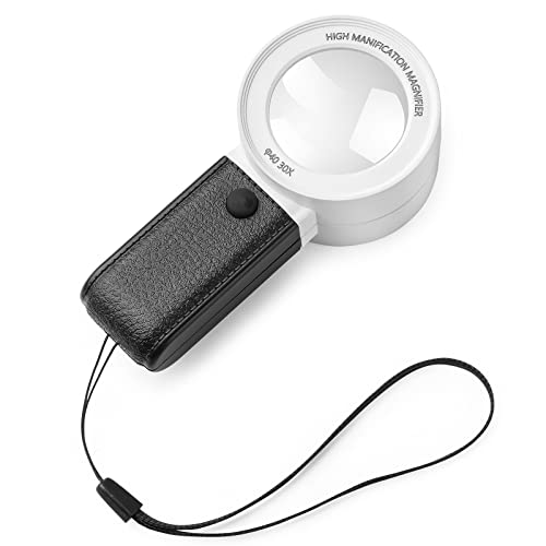 Magnifying Glass with Light, 30X Handheld Magnifier Double Lens with 4 Light for Coins, Map, Jewelry, Macular Degeneration